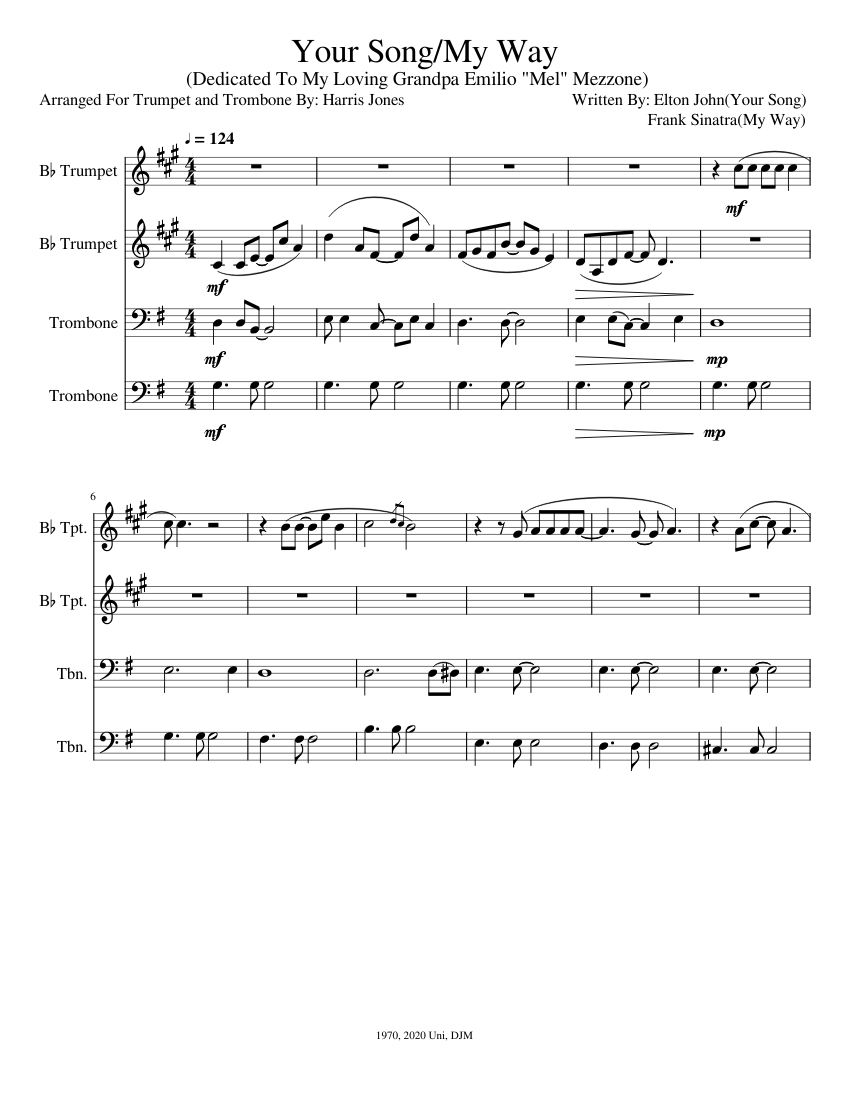 Your Song, My Way Sheet Music for Trombone, Trumpet in b-flat (Mixed ...