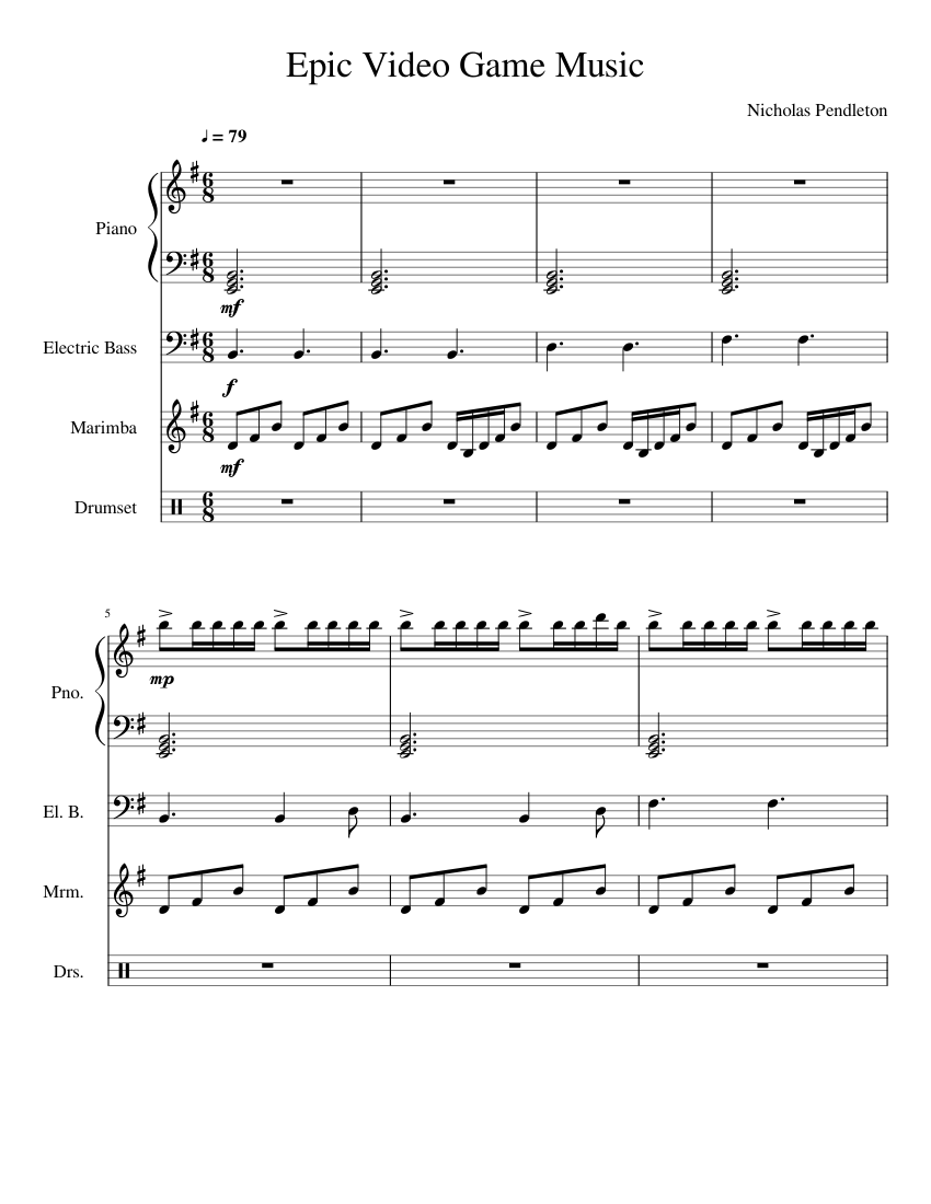 Epic Video Game Music Sheet music for Piano, Bass guitar, Drum group ...