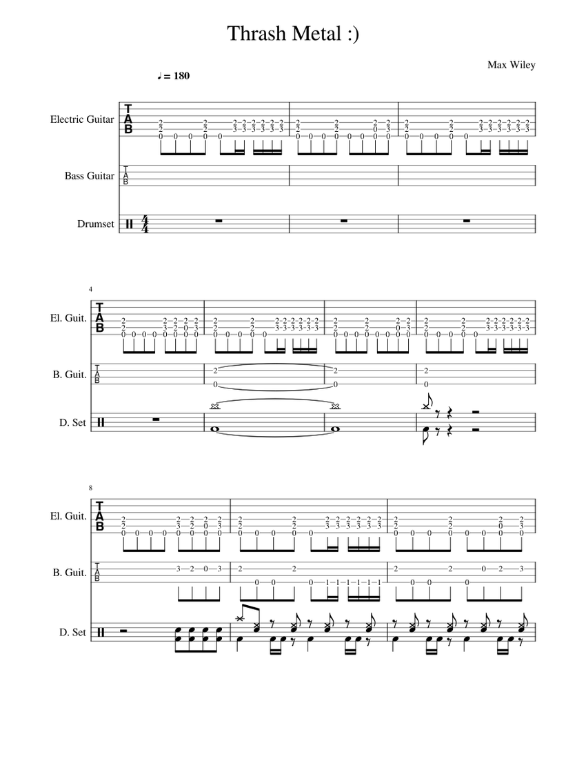 Thrash Metal :) Sheet Music and Tab for Guitar, Bass guitar, Drum group ...