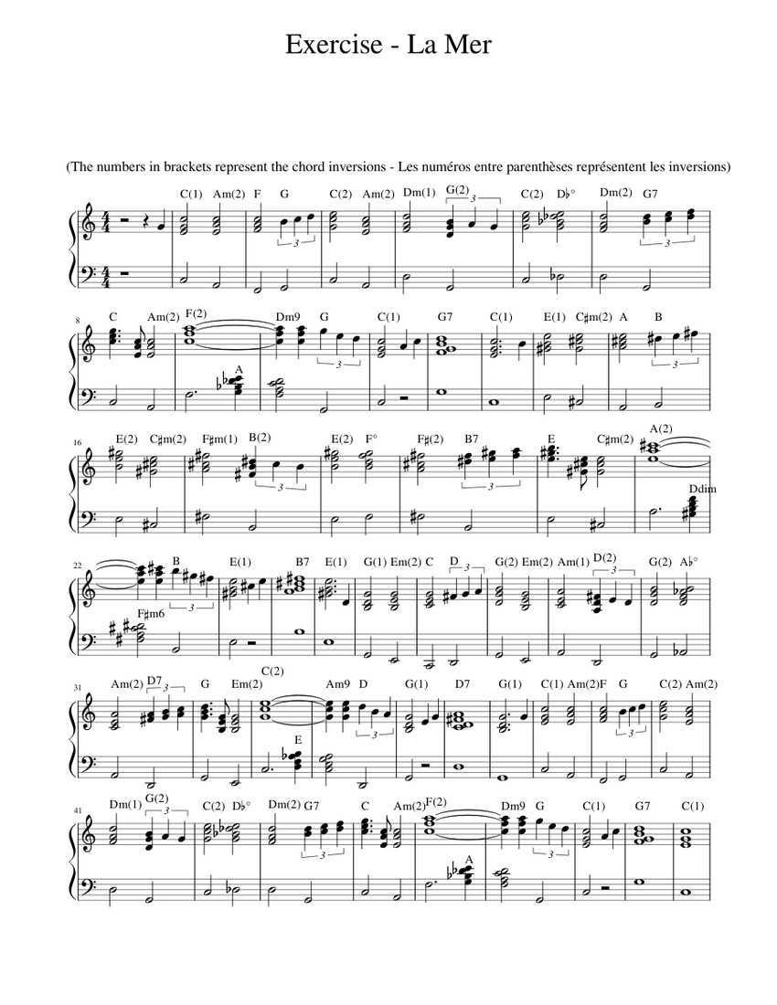 La Mer Sheet Music with Chords for Piano (Solo) Easy | MuseScore.com