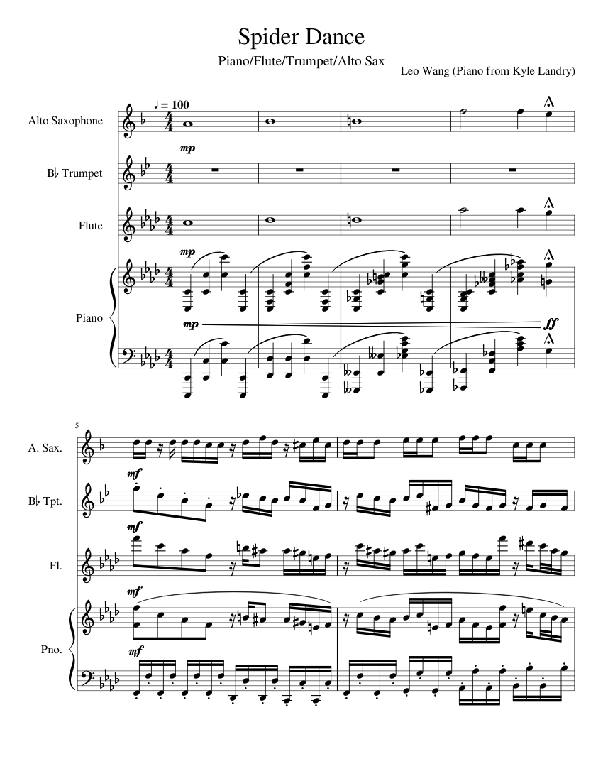 Spider Dance Arrangement Sheet music for Piano, Flute, Saxophone alto ...