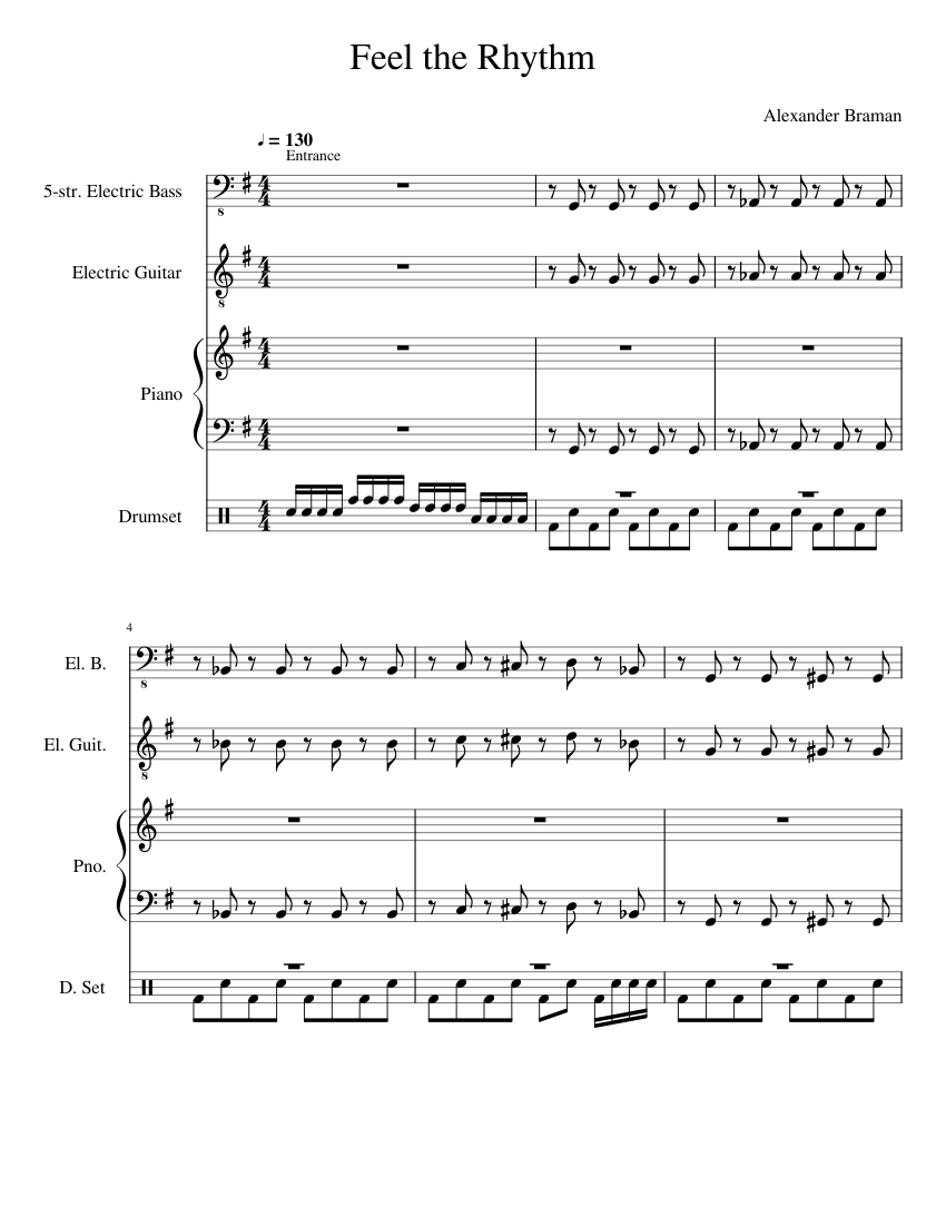 Feel_the_Rhythm score Sheet music for Piano, Guitar, Bass guitar, Drum ...