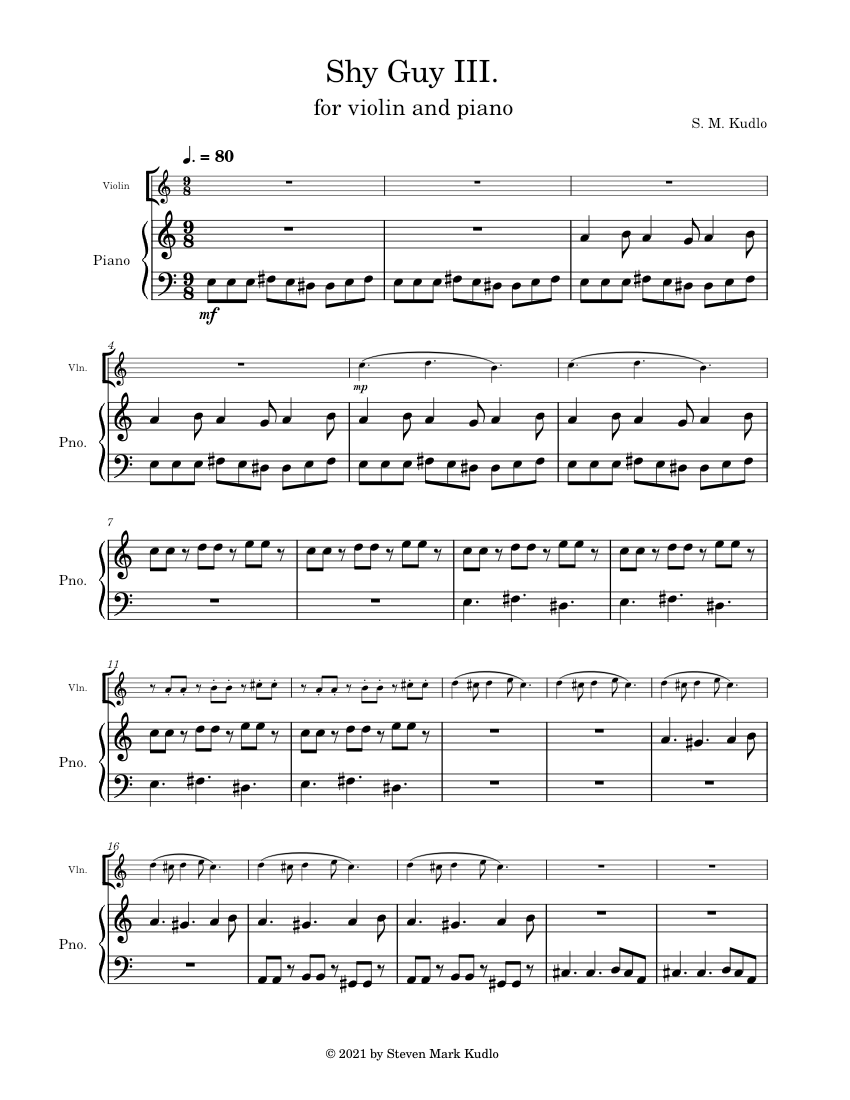Shy Guy III. - Steven Kudlo Sheet music for Piano, Violin (Solo ...