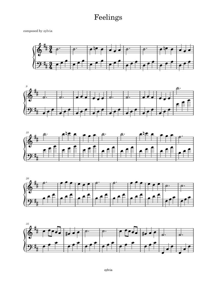 Feelings-Sylvia Sheet music for Piano (Solo) | Musescore.com