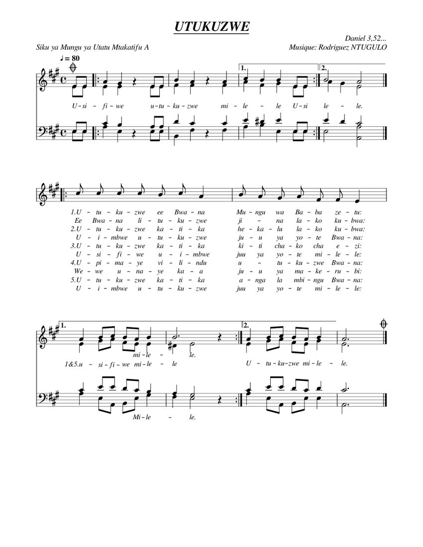 UTUKUZWE Sheet Music for Vocals (Choral) | MuseScore.com