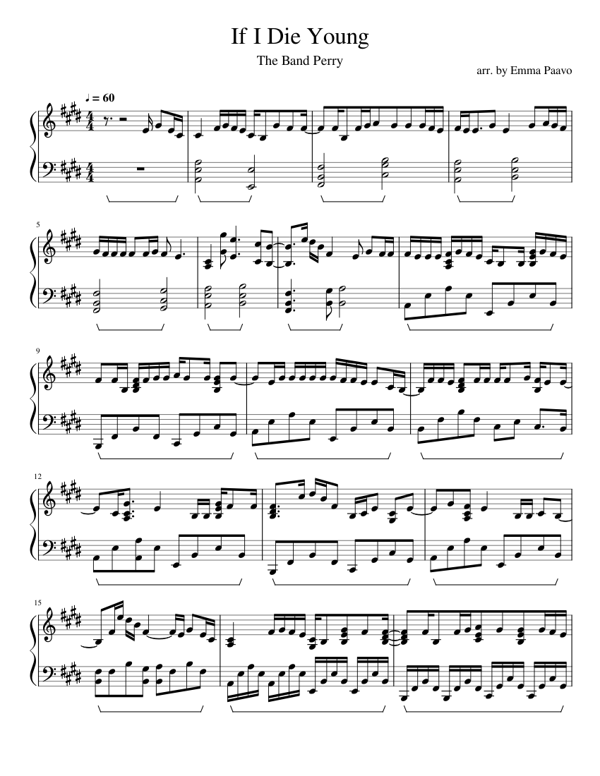 If I Die Young - The Band Perry Sheet Music for Piano (Solo ...