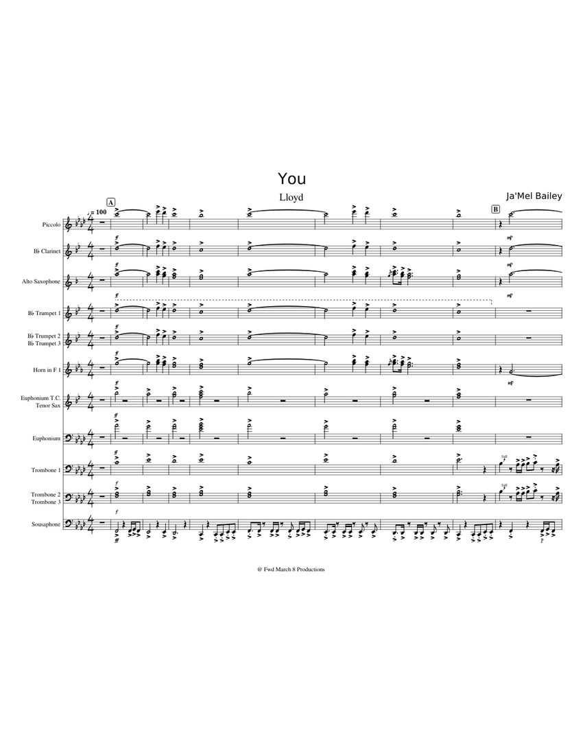 You Sheet music for Trombone, Euphonium, Flute piccolo, Clarinet in b-flat & more instruments ...