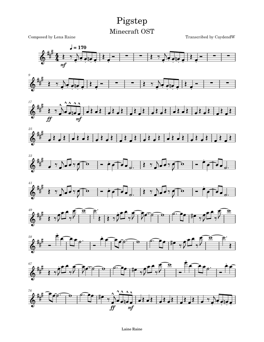 Pigstep – Lena Raine Pigstep alto saxophone solo transcription Sheet ...