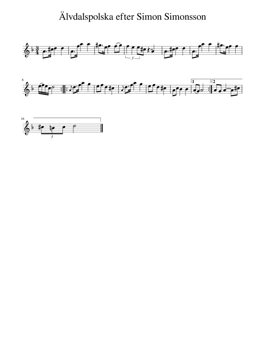 Älvdalspolska efter Simon Simonsson Sheet music for Piano (Solo ...