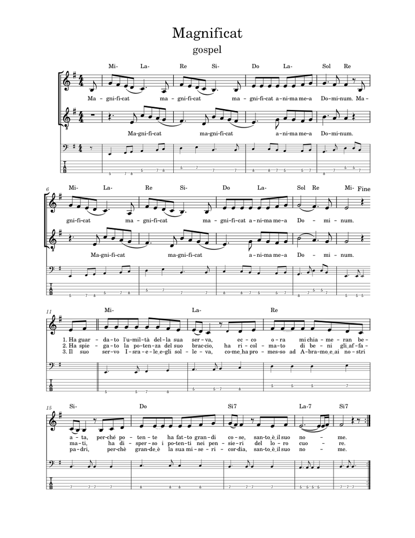 Magnificat (gospel) Sheet music for Vocals, Bass guitar (Church Choir ...