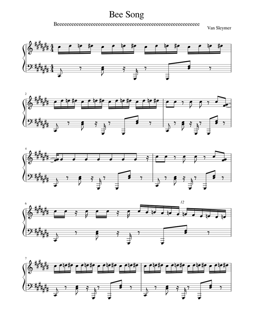 Bee Song Sheet Music for Piano (Solo) | MuseScore.com