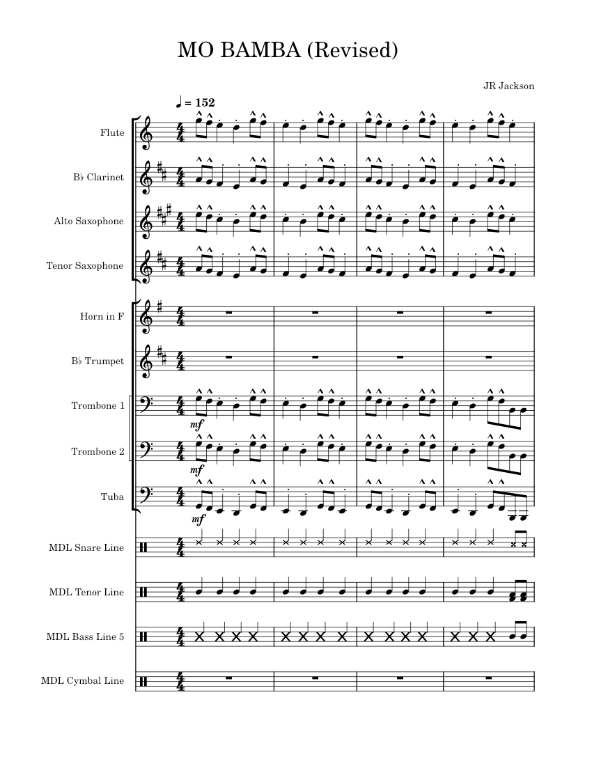 MO BAMBA Stand Tune Sheet Music for Trombone, Tuba, Flute, Clarinet in ...