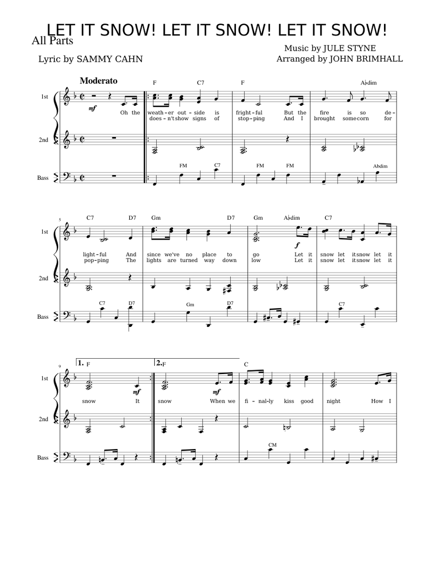 Let It Snow Sheet Music with Chords for Accordion (Piano Trio ...