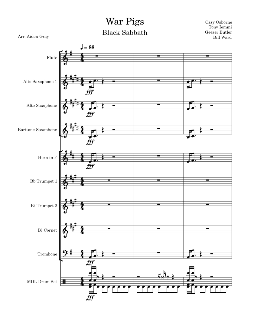 War pigs – Black Sabbath Sheet music for Trombone, Cornet, Flute ...