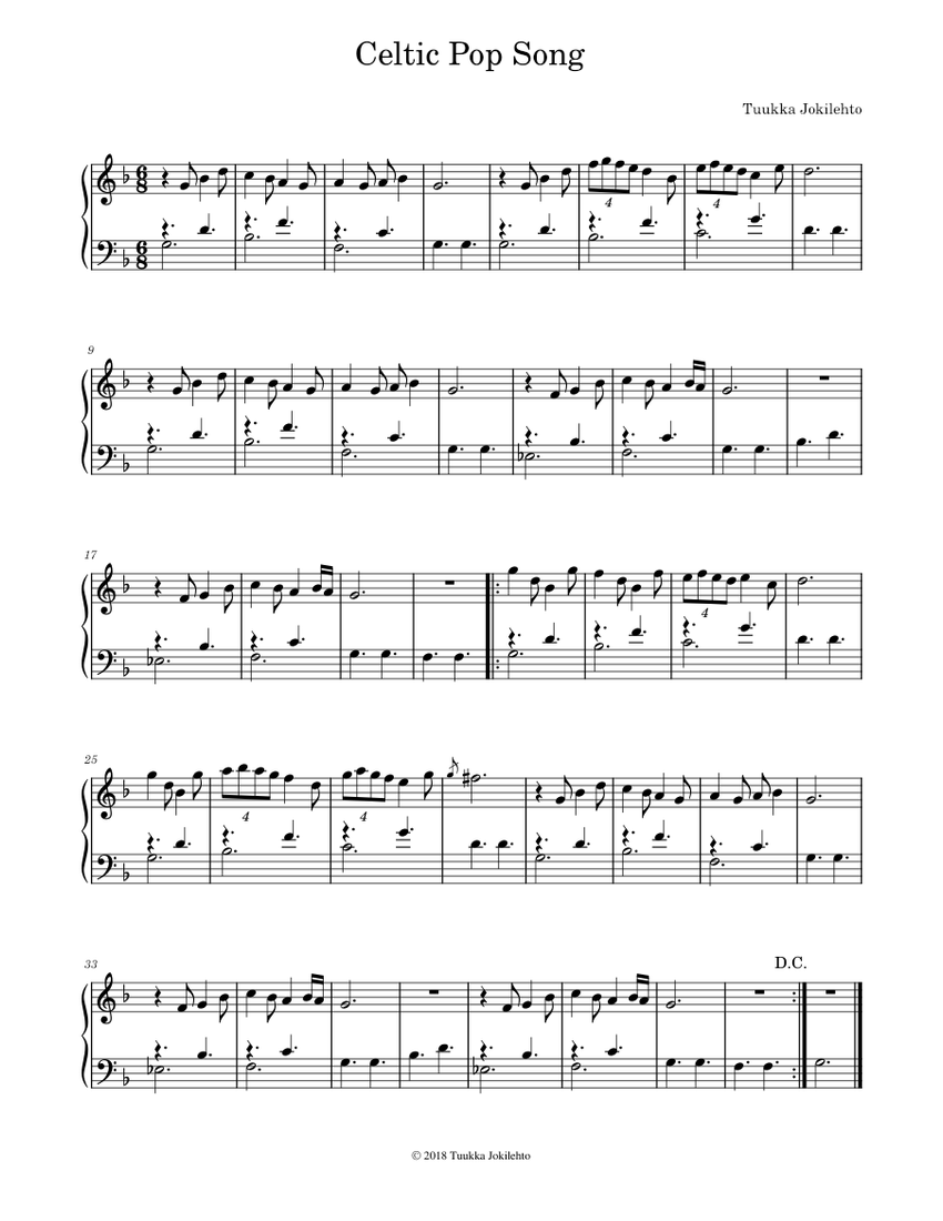 Celtic Pop Song Sheet Music for Piano (Solo) Easy | MuseScore.com