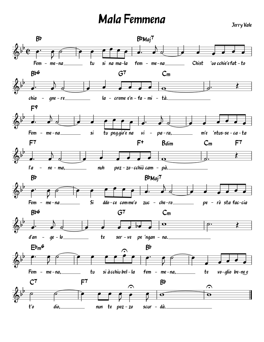Mala Femmena Sheet music for Piano (Solo) Easy | Musescore.com