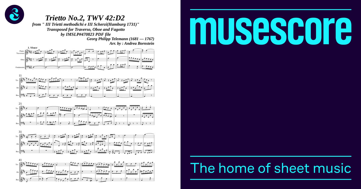 Telemann, G. P. _ Trietto No.2 in D-Dur, TWV 42:D2 [Trv, Ob, Bsn] Sheet ...