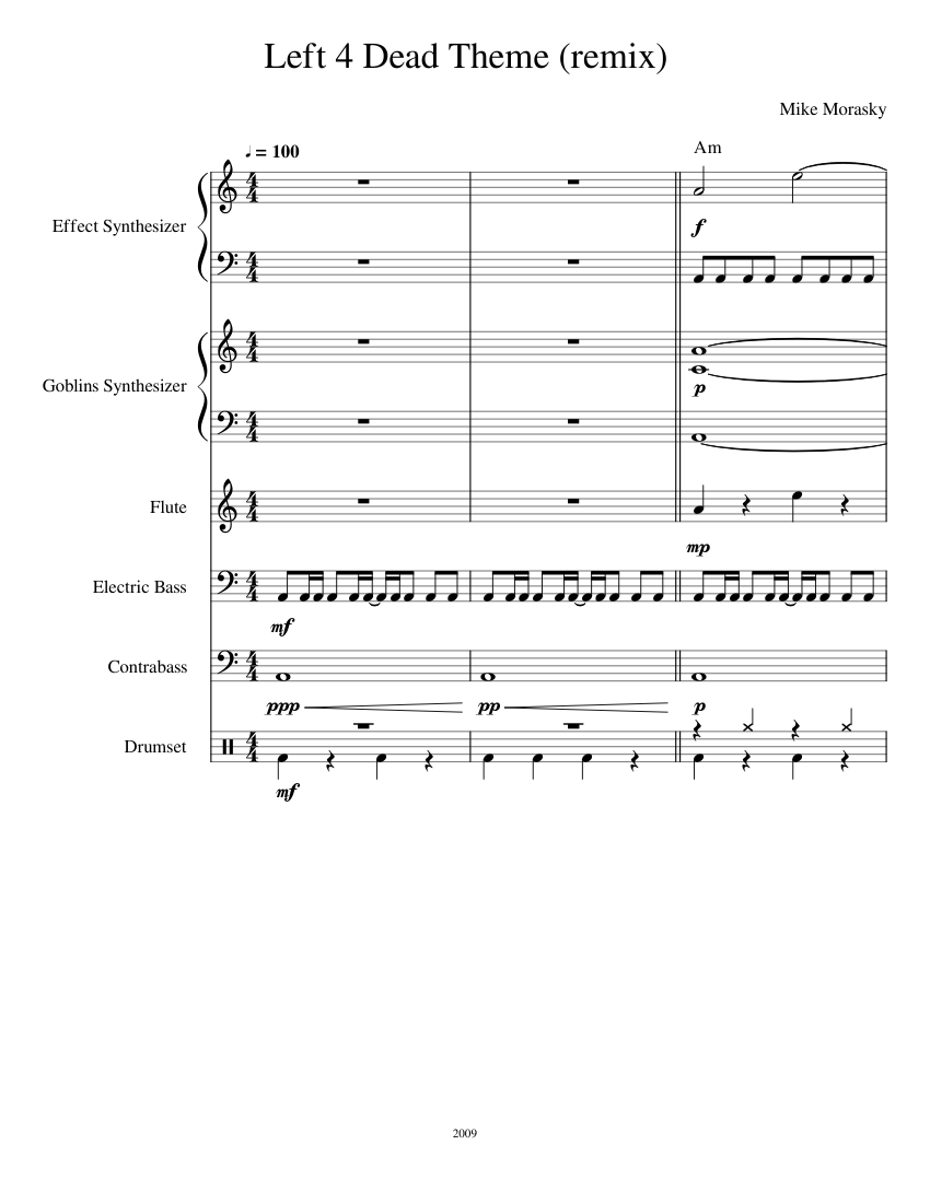 Left 4 Dead Theme (remix) Sheet Music with Chords for Flute, Contrabass ...