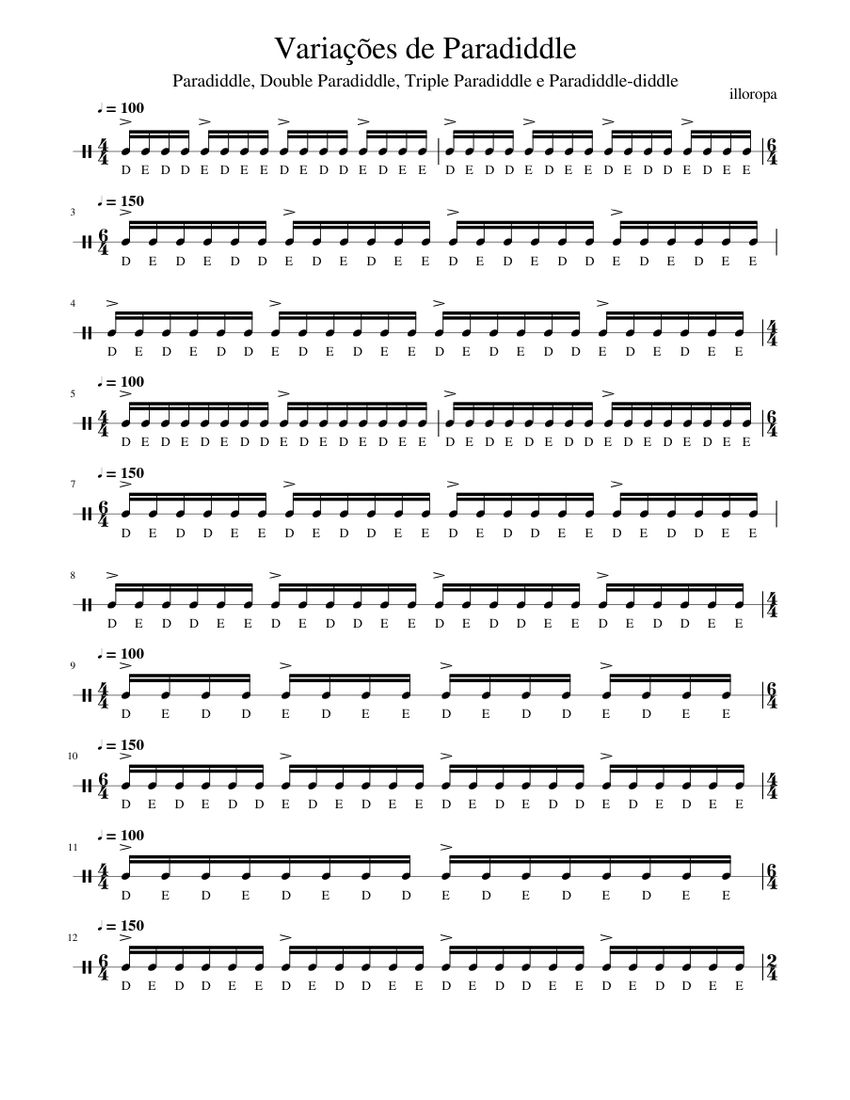 Variações de Paradiddle Sheet music for Snare drum (Solo) | Musescore.com