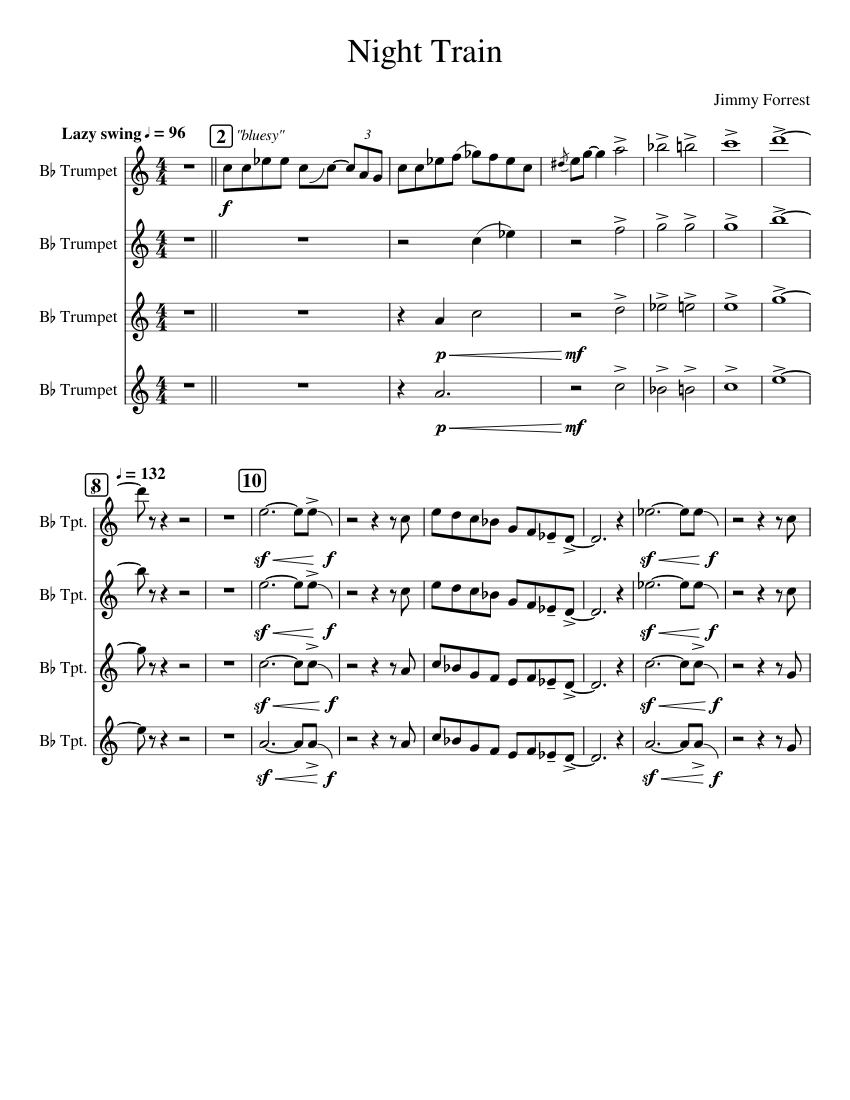 Night Train Sheet Music for Trumpet in b-flat (Mixed Quartet ...