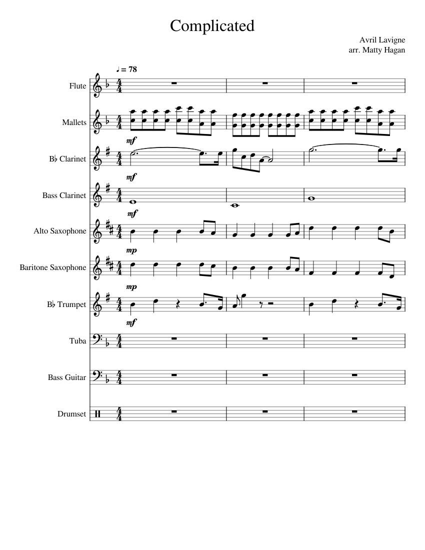 Complicated - Avril Lavigne Sheet Music for Tuba, Flute, Clarinet in b ...