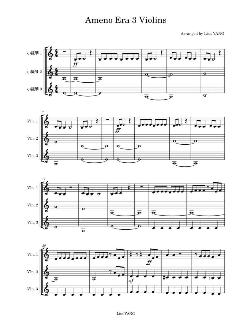 Ameno Era for 3 Violins Sheet music for Violin (String Trio ...