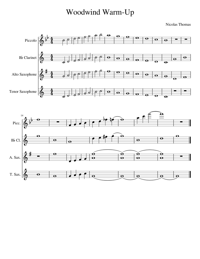 Woodwind_Warm-Up Sheet Music for Flute piccolo, Clarinet in b-flat ...
