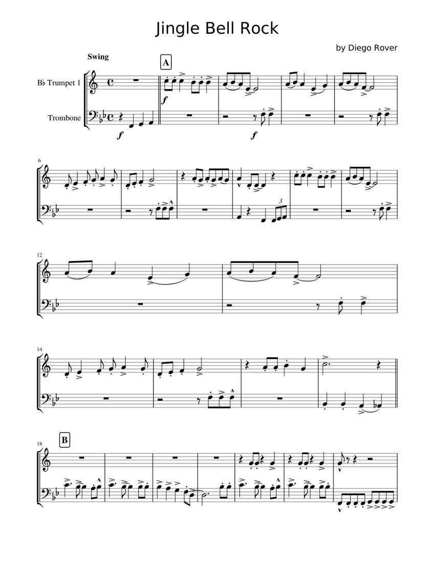 Jingle Bell Rock Sheet Music for Trombone, Trumpet other (Brass Duet ...