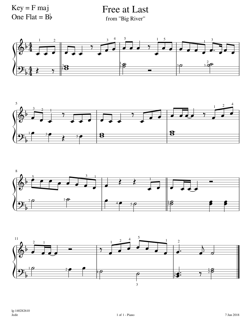 Free at Last Sheet Music for Piano (Solo) easy | MuseScore.com