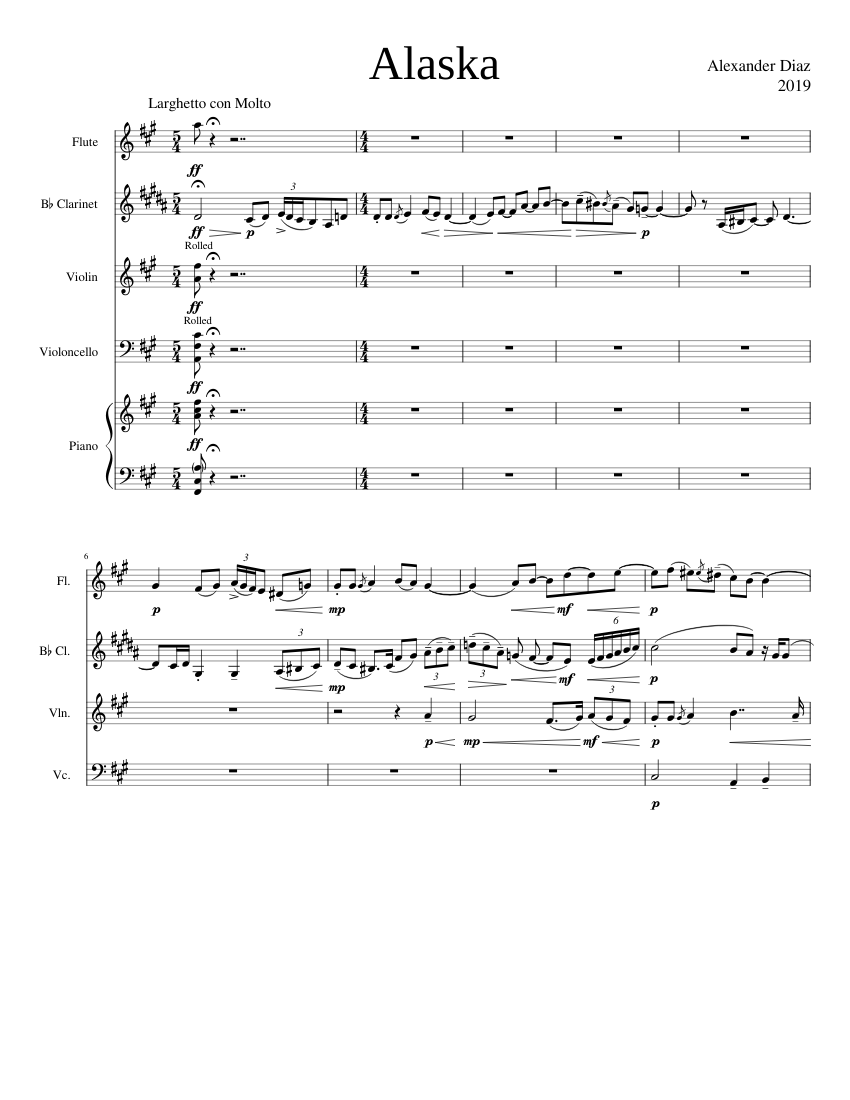 Pierrot Ensemble Sheet Music for Piano, Flute, Clarinet in b-flat ...