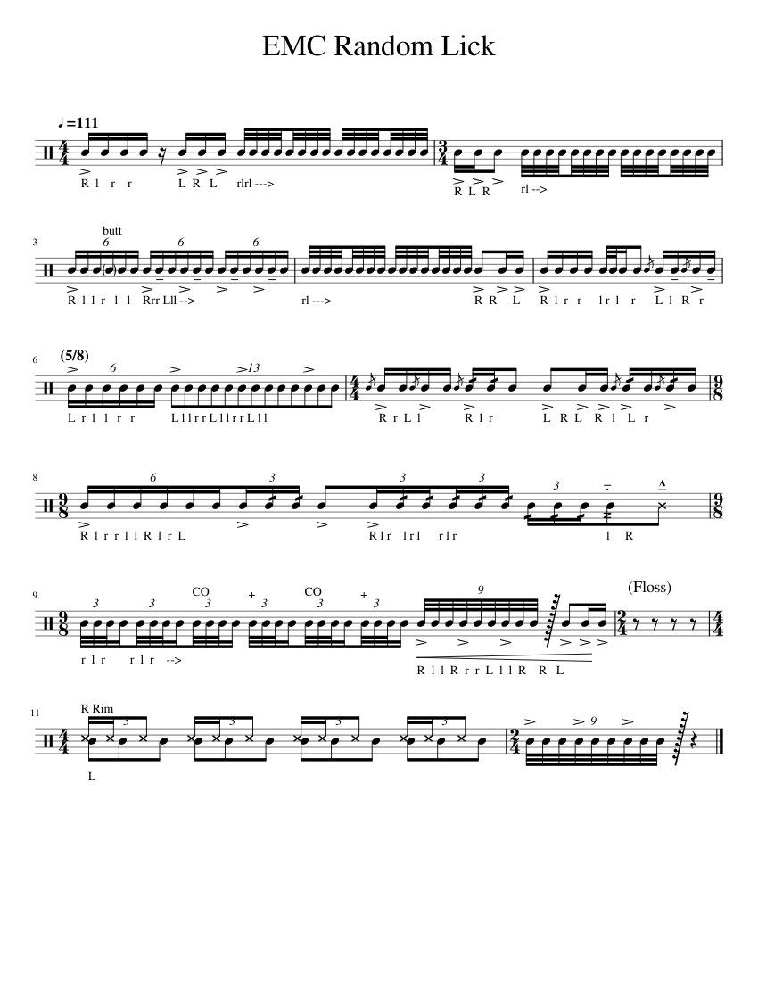 EMC Productions Random Snare Lick Sheet Music for Snare drum (Solo ...