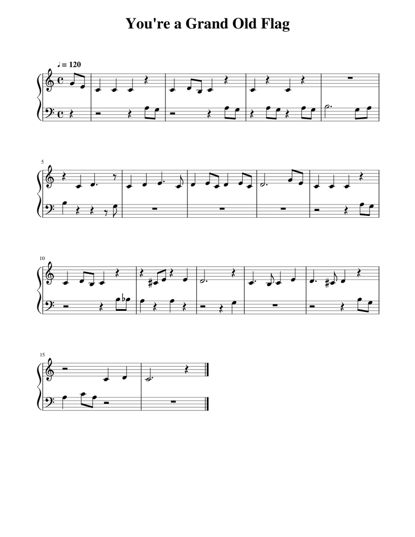 You're a Grand Old Flag Sheet music for Piano (Solo) Easy | Musescore.com