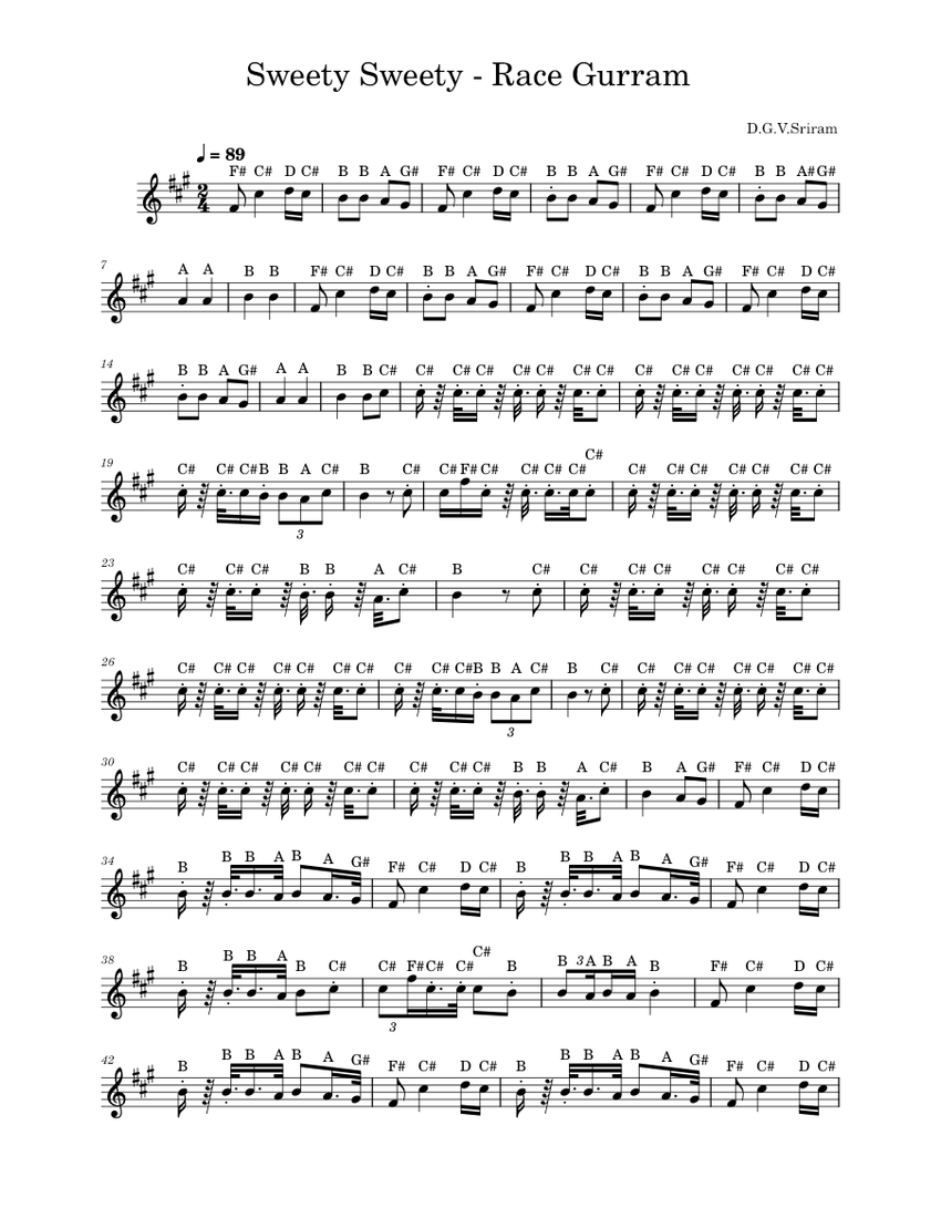 Sweety Sweety – Sriramdadi Sheet Music for Piano (Solo) Easy ...