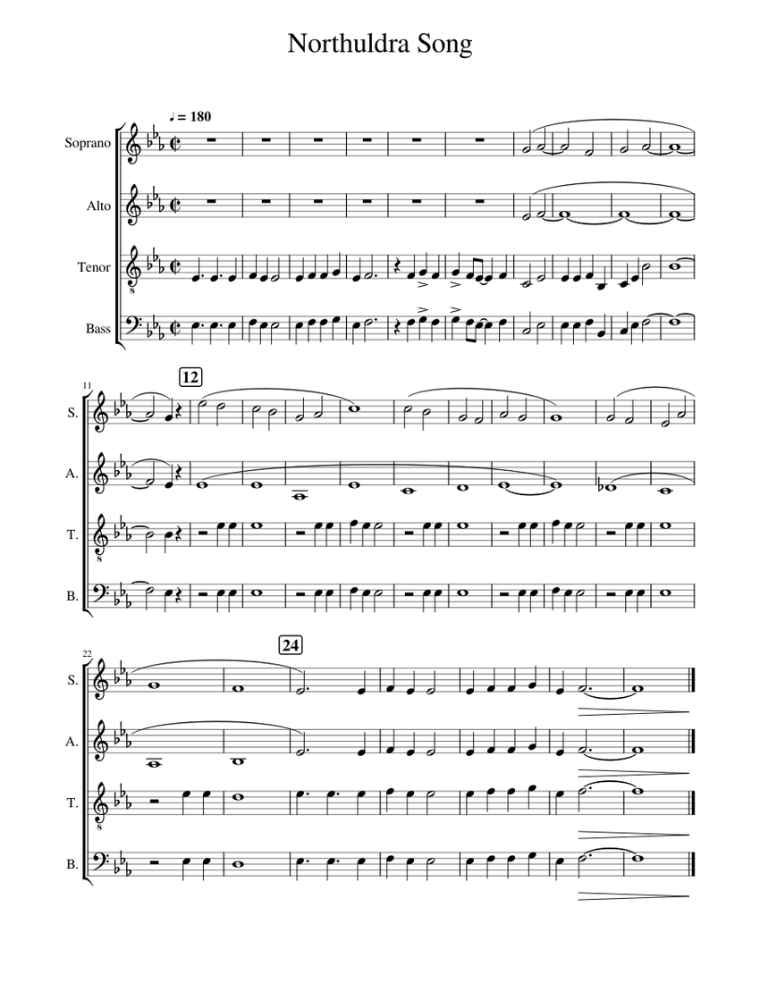 Northuldra Song Sheet Music for Soprano, Alto, Tenor, Bass voice ...