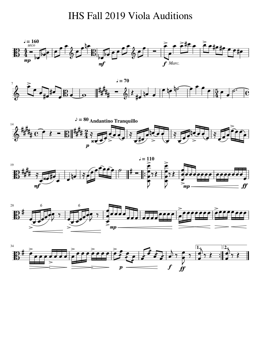 IHS Fall 2019 Viola Auditions Sheet music for Viola (Solo) | Musescore.com