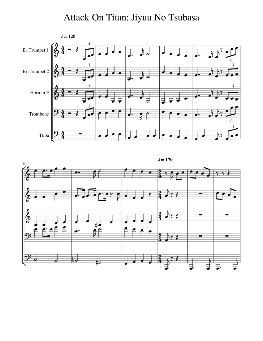 Jiyuu No Tsubasa Sheet music for Trombone, Tuba, Trumpet in b-flat ...