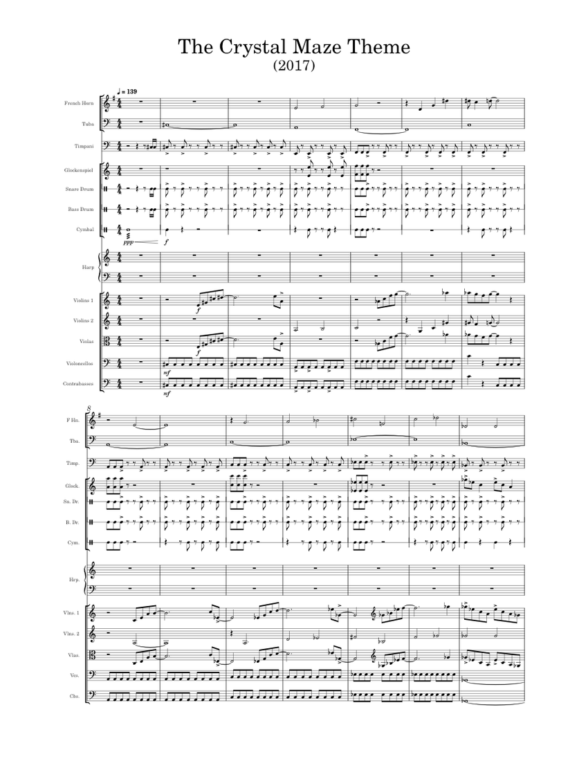 The Crystal Maze Theme Sheet Music for Tuba, French horn, Timpani ...