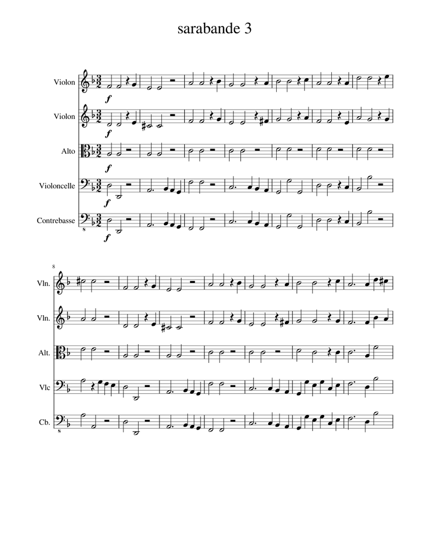 Sarabande - Purcell quintet Sheet music for Contrabass, Violin, Viola ...