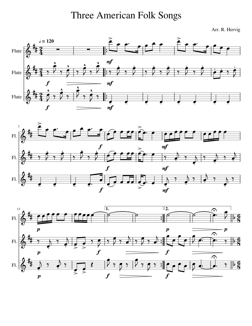 Three American Folk Song Sheet Music for Flute (Mixed Trio) | MuseScore.com