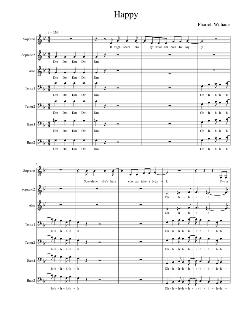 Happy - Glee Cast Ver. (Acappella) Sheet music for Piano (A Capella ...