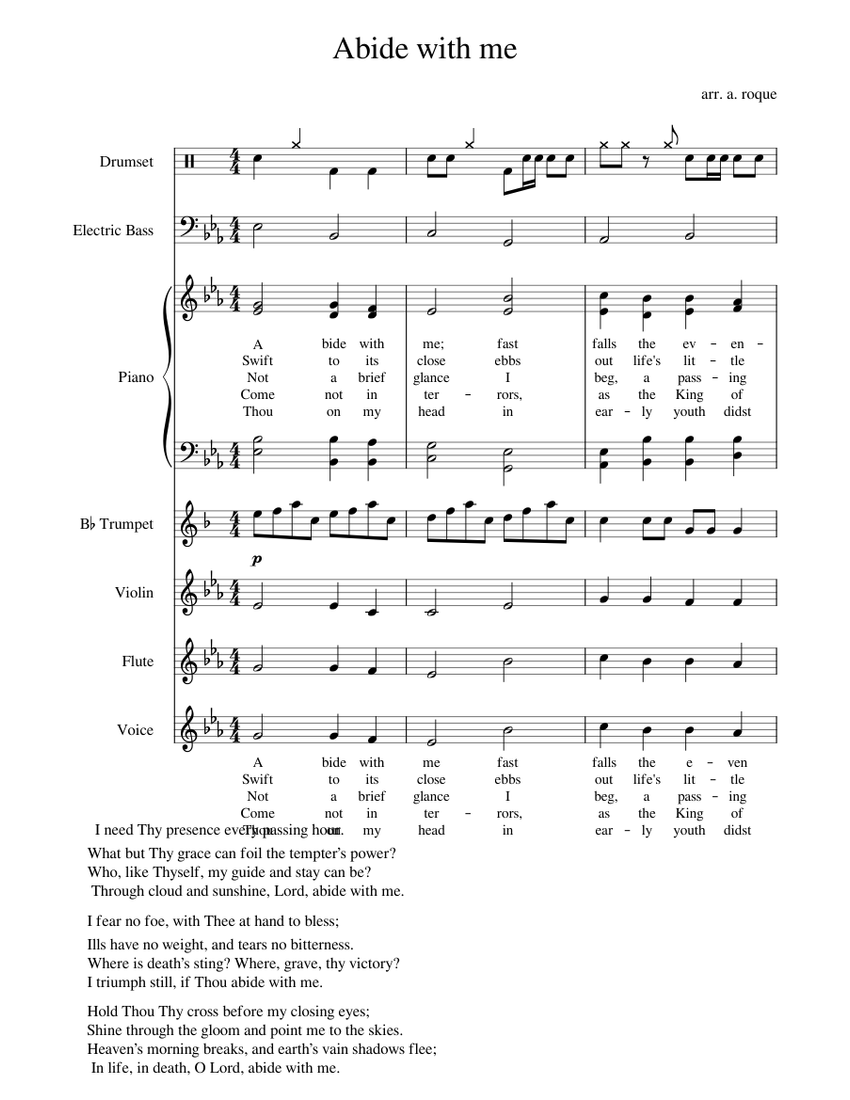 Abide with me Sheet Music for Piano, Vocals, Flute, Trumpet in b-flat ...