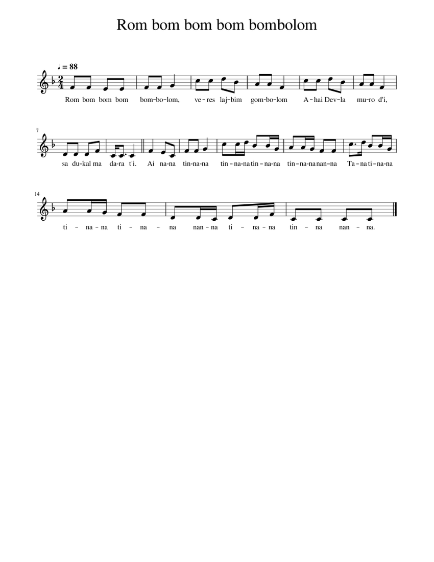 Rom bom bom bom bombolom Sheet music for Piano (Solo) Easy | Musescore.com