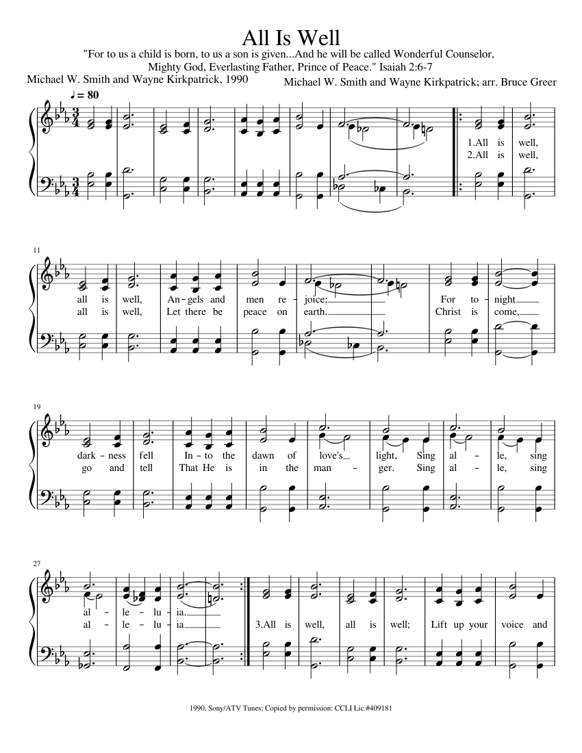 All Is Well Sheet Music for Piano (Solo) easy | MuseScore.com