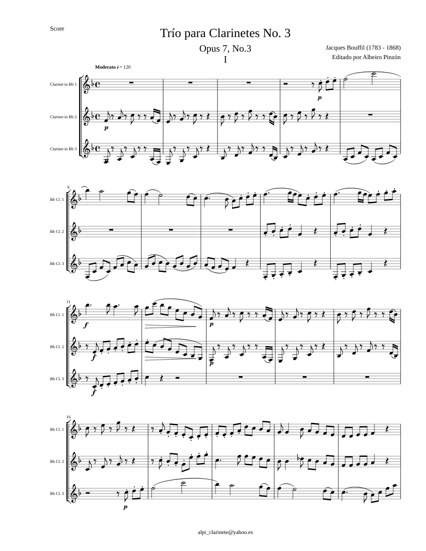 Trio para Clarinetes No. 3 op. 7, No. 3 1. Moderato Sheet music for ...