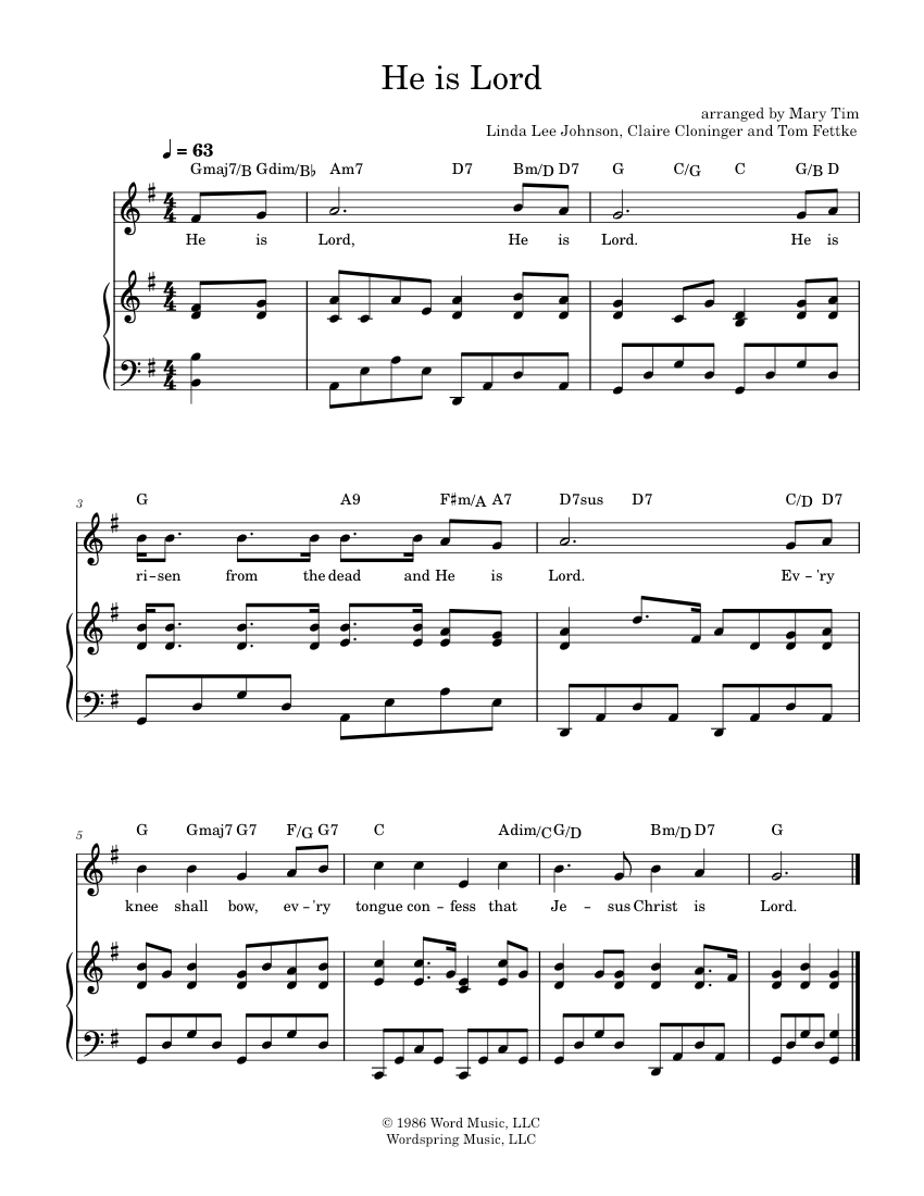 He is Lord Sheet Music with Chords for Piano, Vocals (Piano-Voice ...