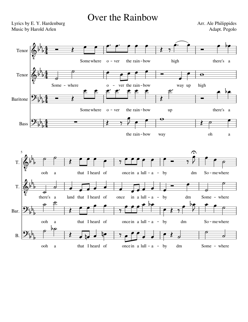 Over the Rainbow Sheet music for Tenor, Bass voice, Baritone (Choral ...