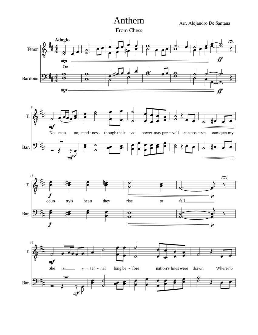 Anthem (from Chess) Sheet music for Baritone (Solo) | Musescore.com