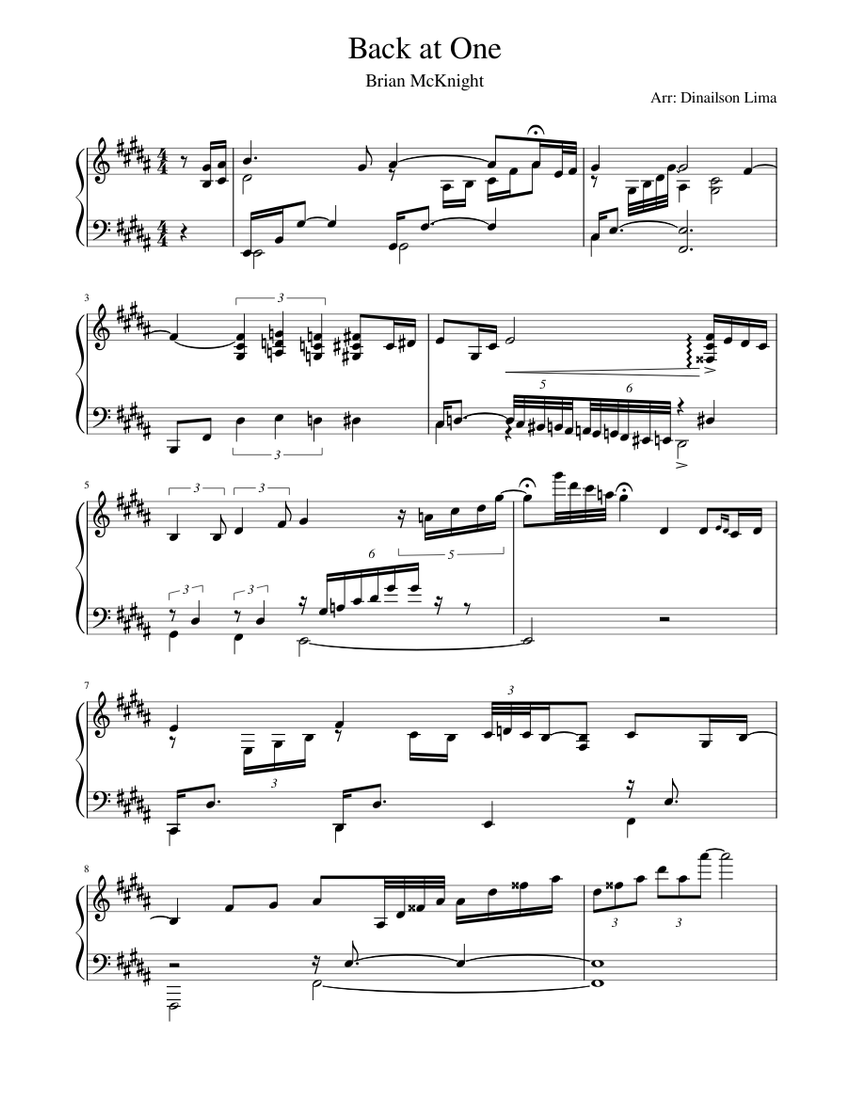 Back at One - Brian Mcknight Sheet Music for Piano (Solo) | MuseScore.com