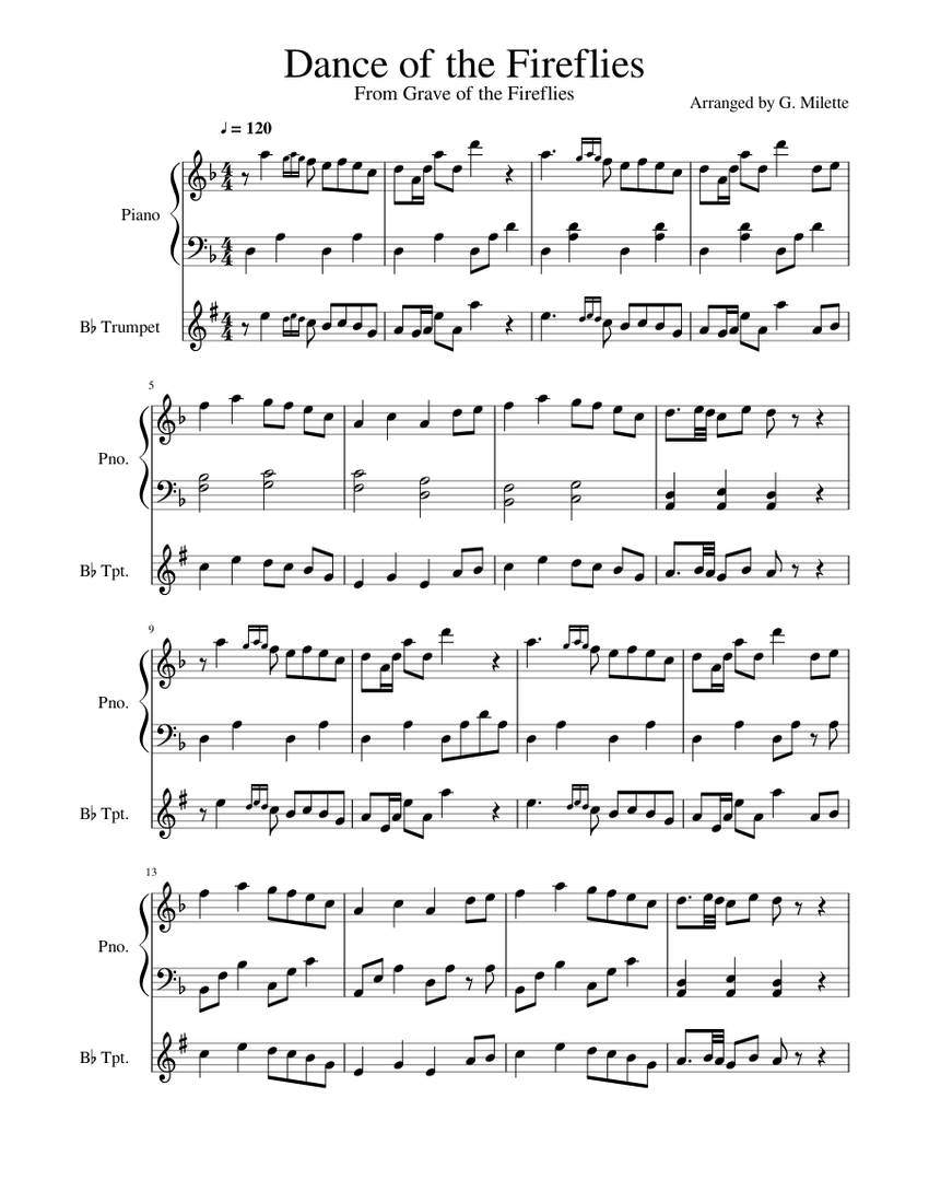 Dance of the Fireflies Trumpet Solo Sheet music for Piano, Trumpet in b ...