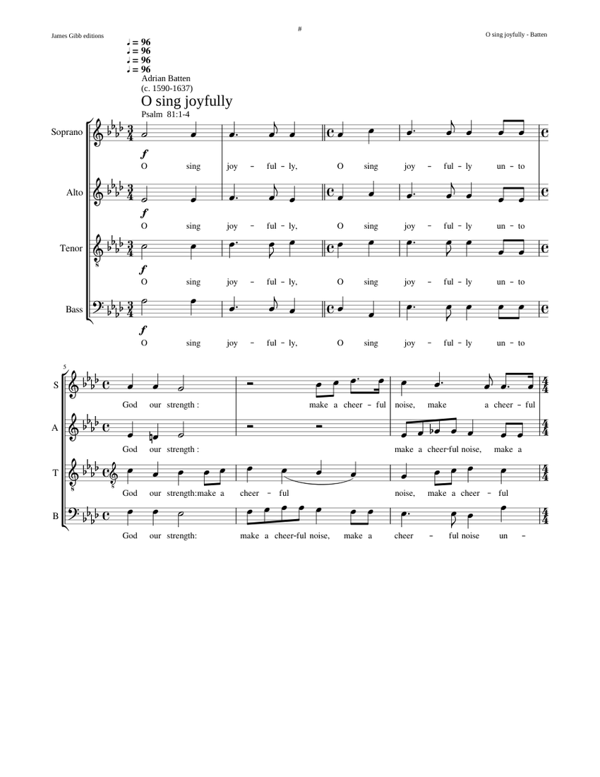 O sing joyfully - Adrian Batten Sheet Music for Bass guitar (Solo ...